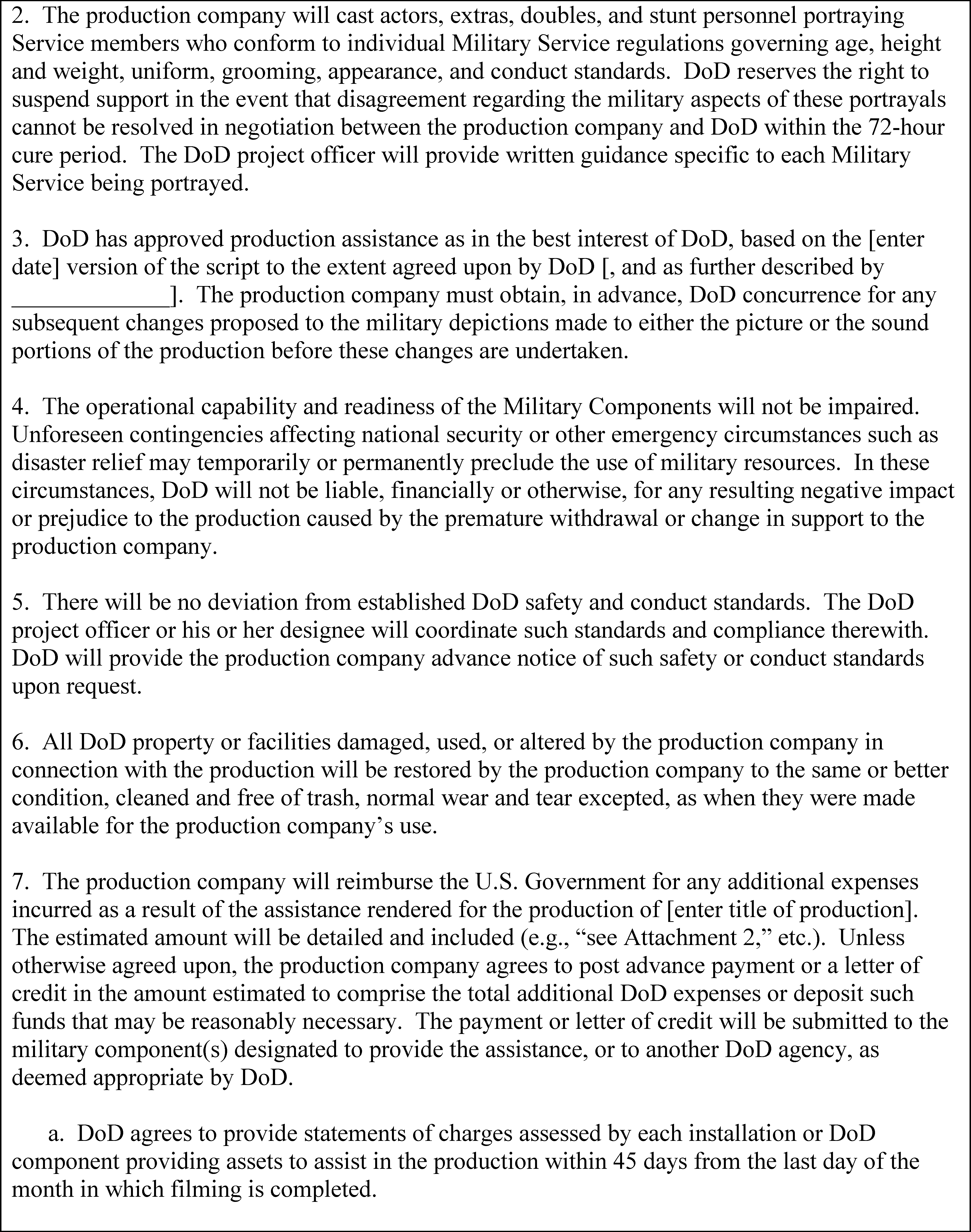 Federal Register :: DoD Assistance to Non-Government, Entertainment ...